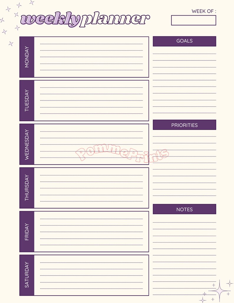Retro Purple Weekly Planner - Etsy
