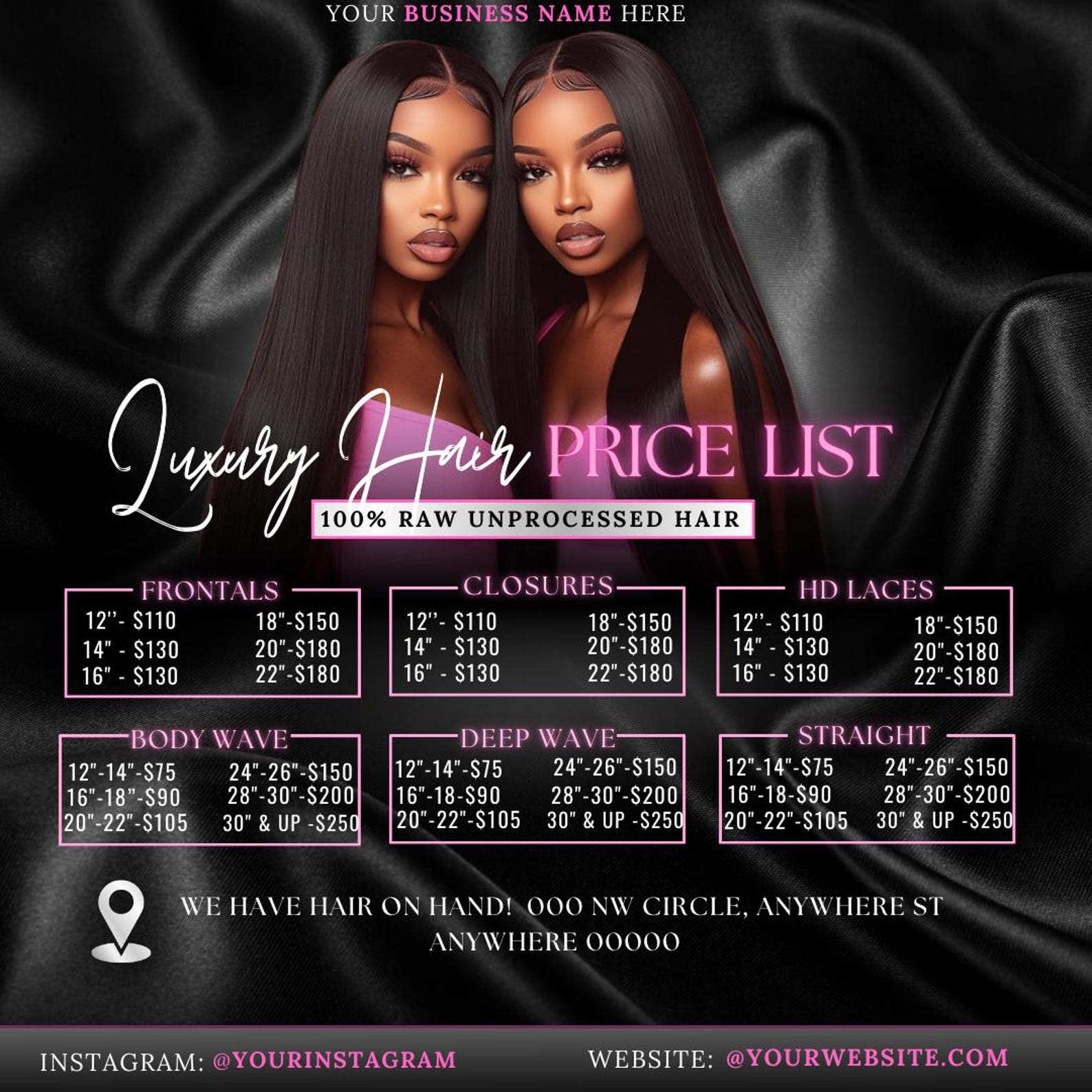 Hair Price List Template, Price List Template, Editable Price List ...