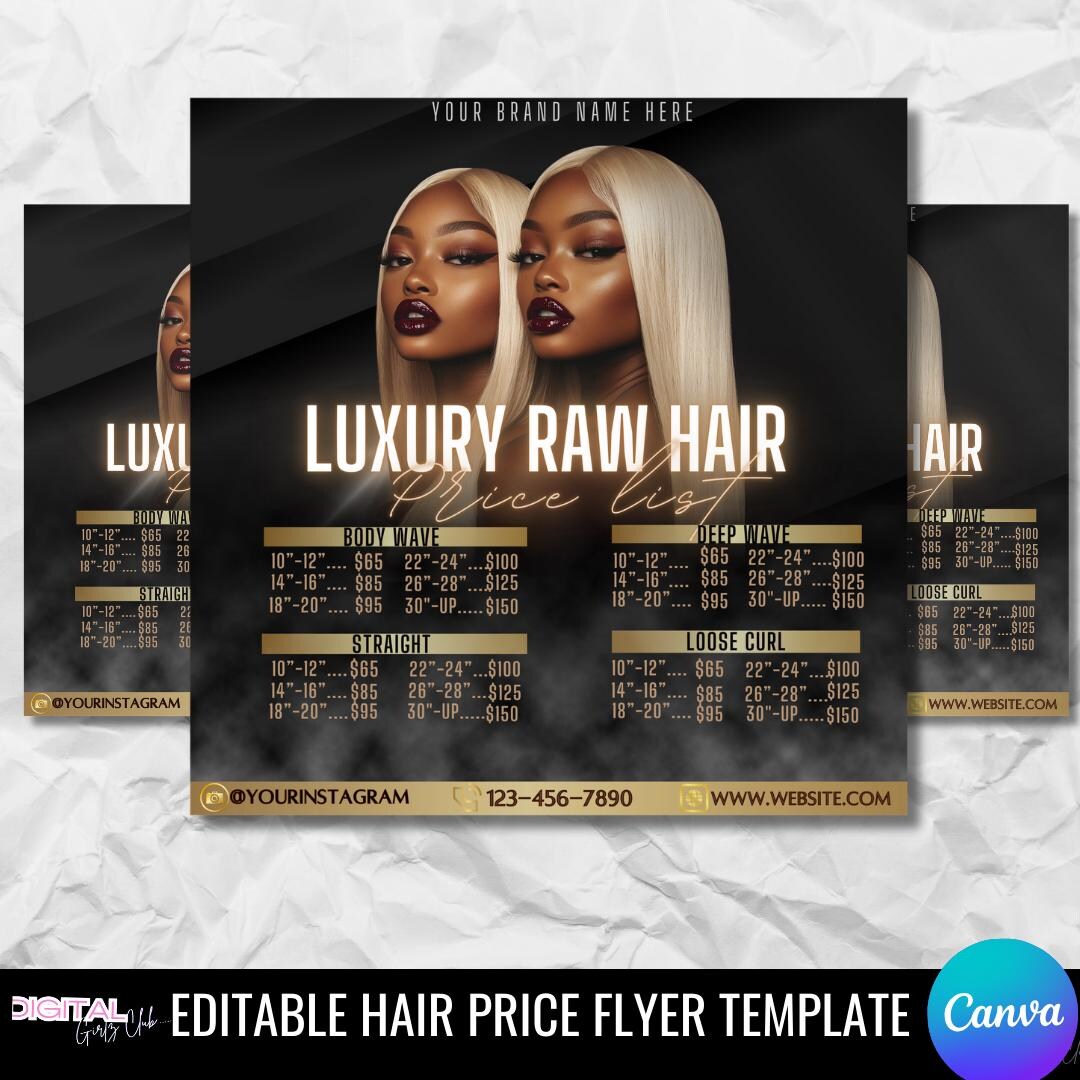Hair Price List Template, Price List Template, Editable Price List ...