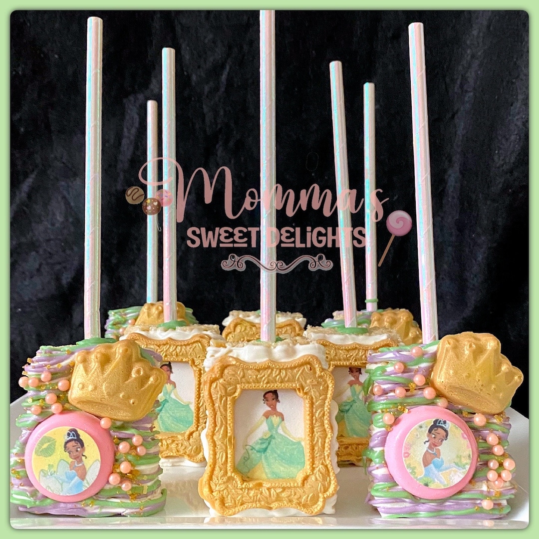 Princess Tiana Chocolate Covered Rice Krispies, Princess Party, Party ...