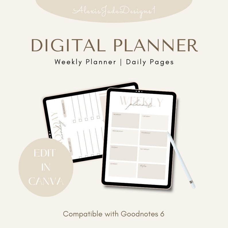 Canva DIGITAL Weekly Planner Template, Neutral Aesthetic, Editable ...