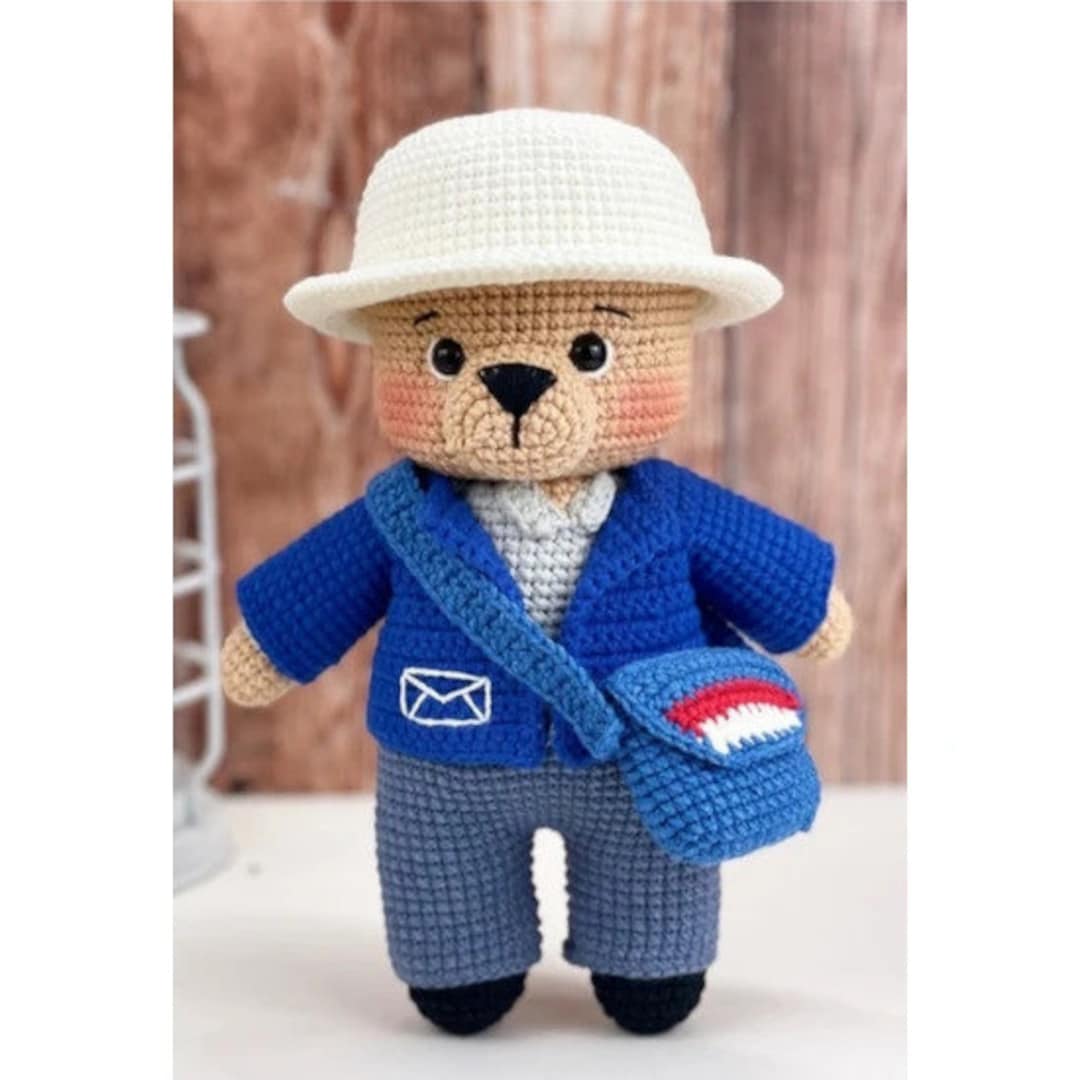 Handcrafted Amigurumi Postman Bear Teddy Plush Toy Cute Stuffed Animal ...