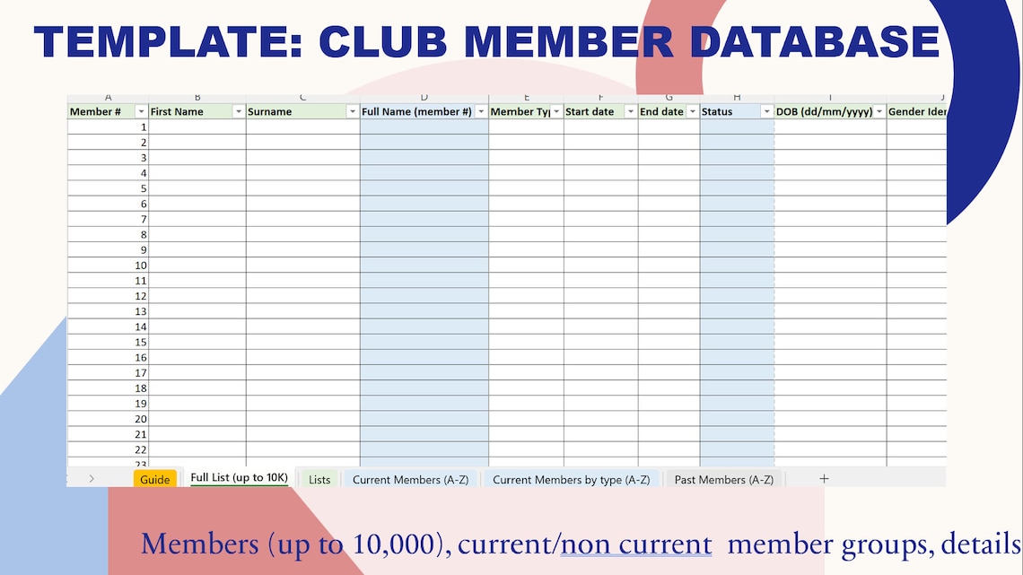 Excel Spreadsheet Template: Club Member Database (aus Date Formatting ...