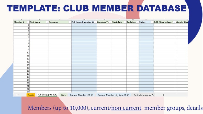 Excel Spreadsheet Template: Club Member Database (aus Date Formatting ...