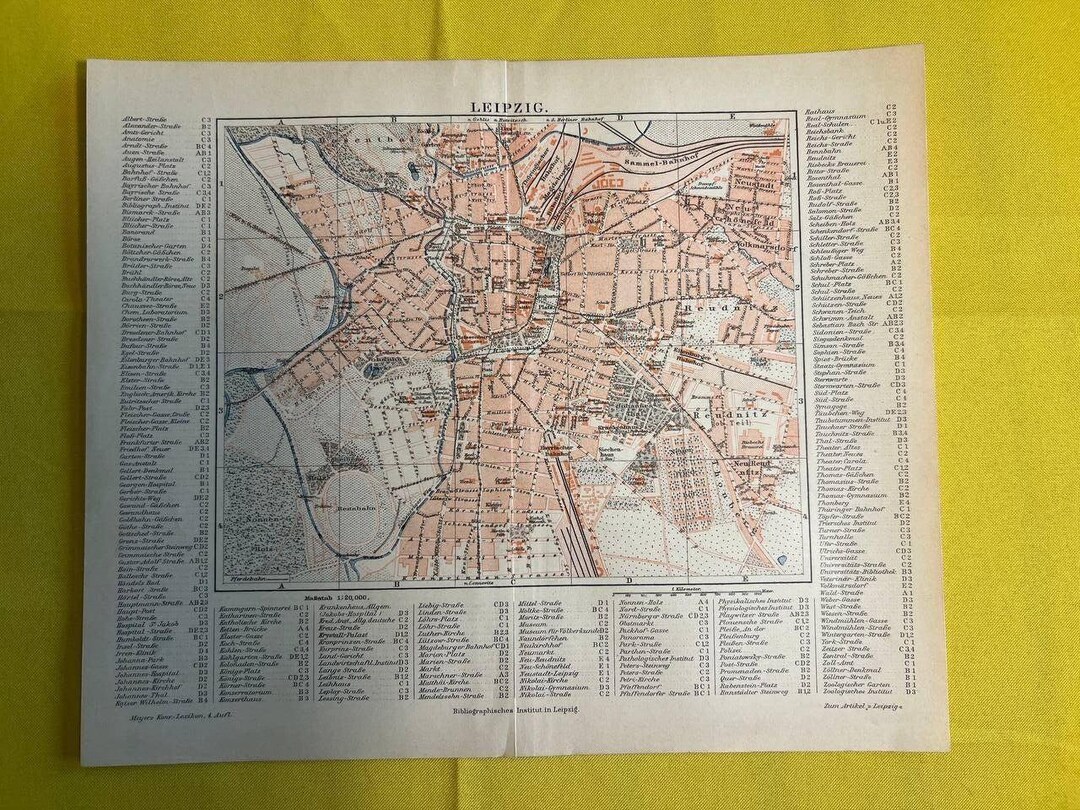 1888 - Leipzig Germany - Vintage Geography Map ORIGINAL 11.5 X 9.5 ...