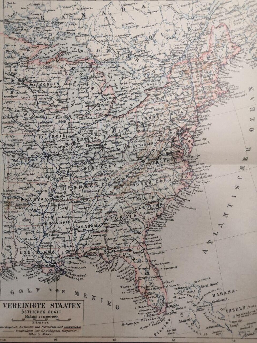 1885 East Coast UNITED STATES Vintage MAP New York Maine Orig 11.5 X 9. ...