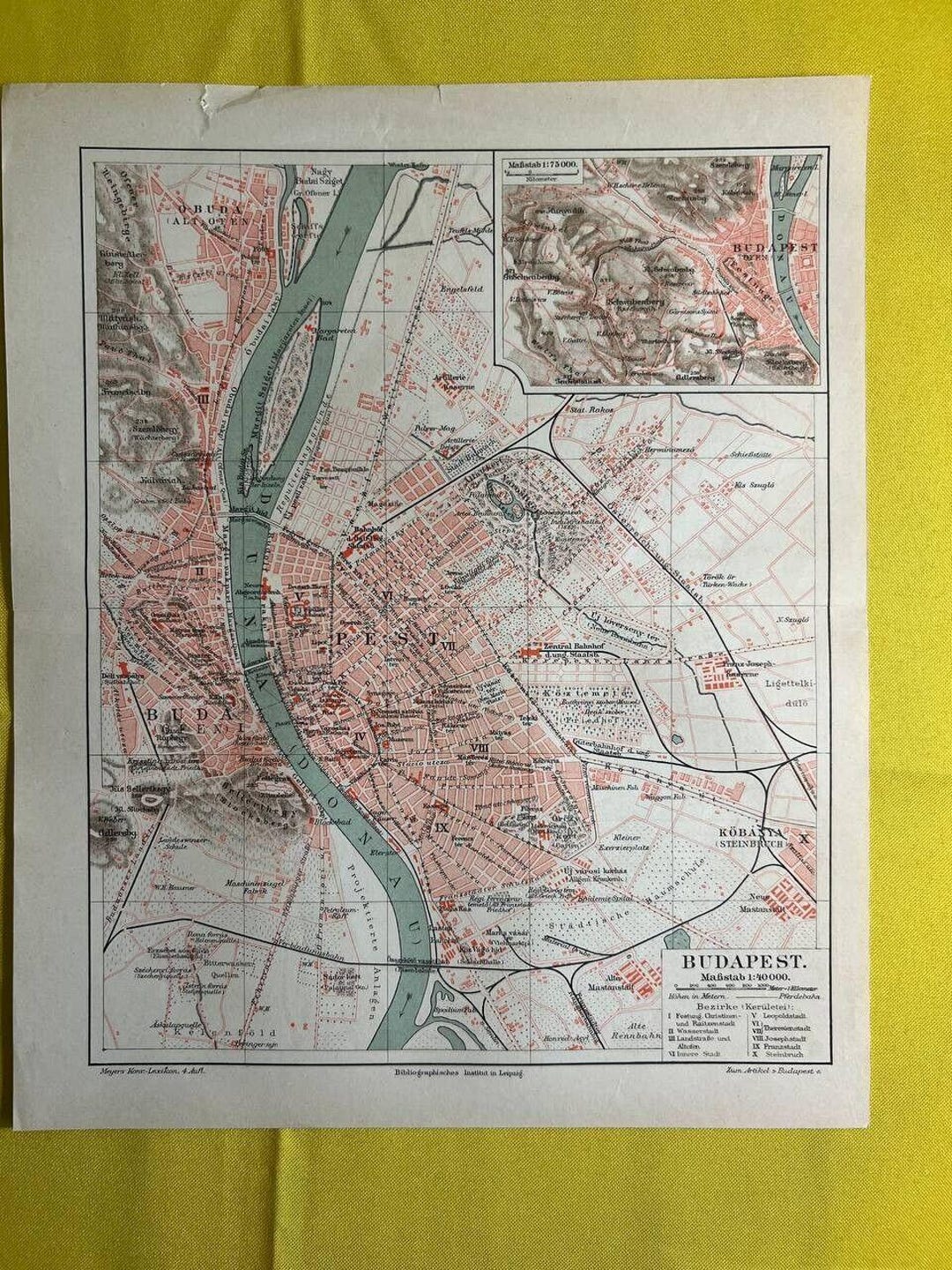 1885 - Budapest Hungary - Vintage Geography Map ORIGINAL 11.5 X 9.5 ...
