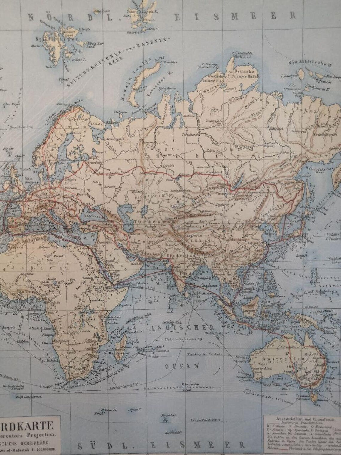 1875 Colonial Powers Ports Western Hemisphere World Map Mercator ORIG ...