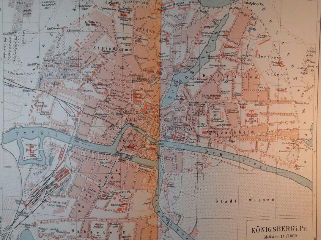 1885 - Konigsberg Germany - Vintage Map ORIGINAL 11.5 X 9.5"- C21-4 - Etsy