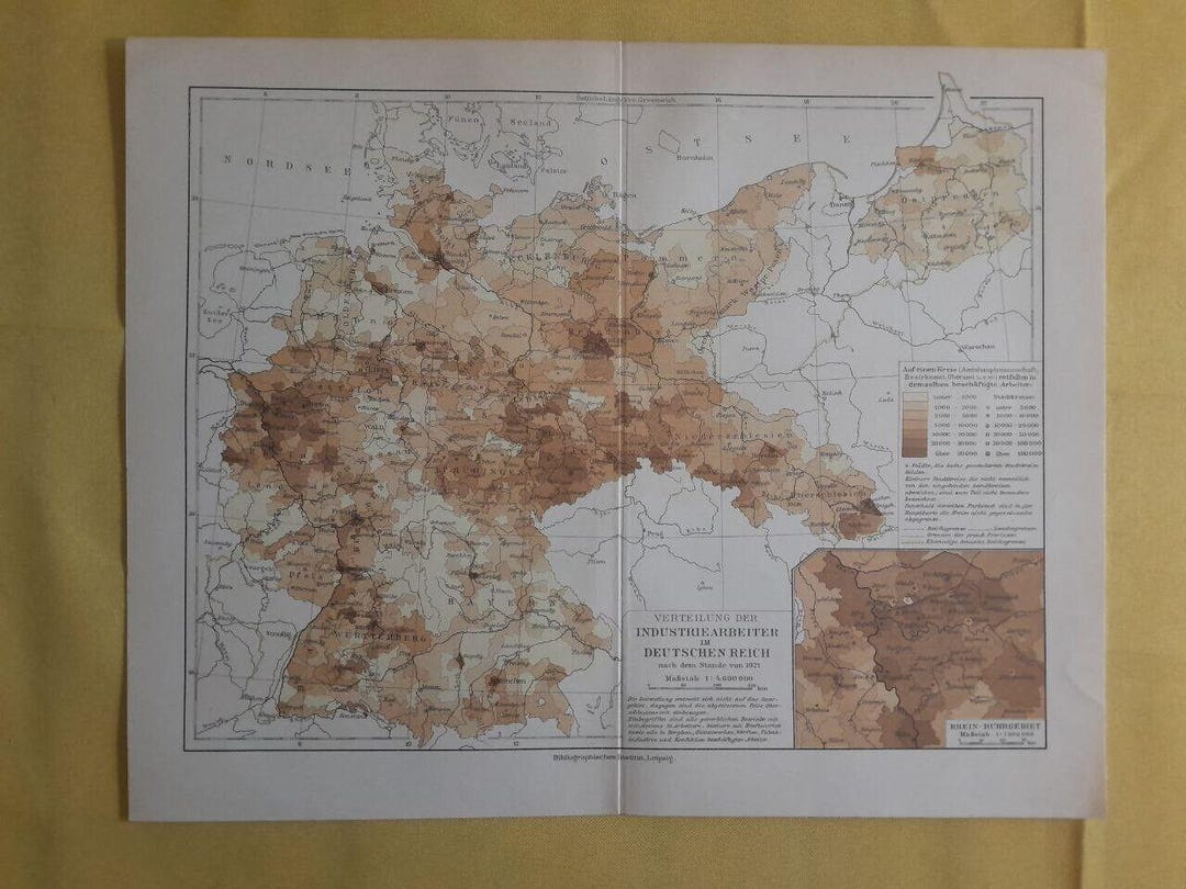 1880 COMMERCIAL DENSITY German Empire Map Vintage ORIGINAL 11.5 X 9.5 ...