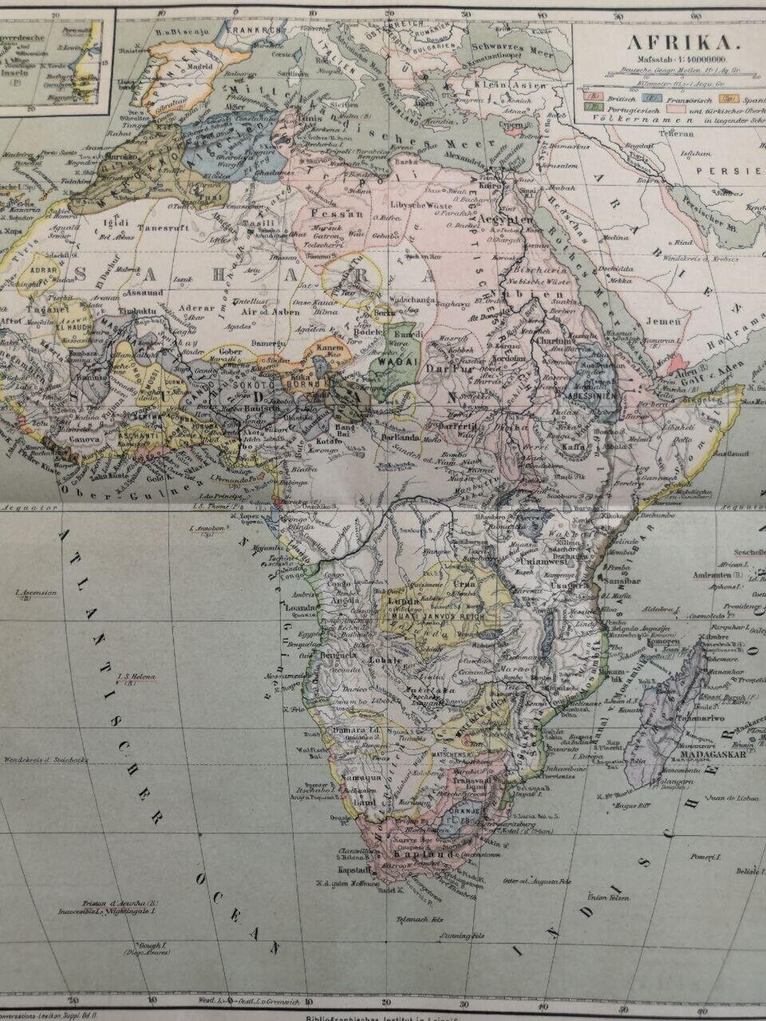 1885 AFRICA Vintage Political Map Cape Town Windhoek ORIGINAL 11.5 X 9. ...