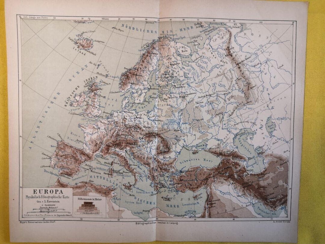 1875 Europe Vintage Physical Ethnographic Map Mediterranean Sea ORIG ...