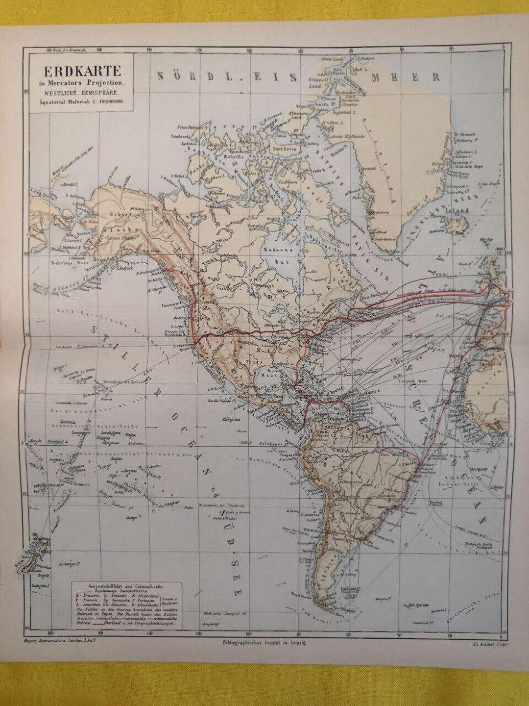 1875 Colonial Powers Ports Western Hemisphere World Map Mercator ORIG ...