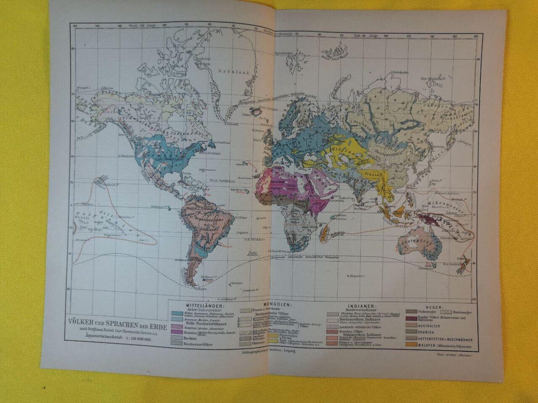 1884 WORLD Ethnographic Vintage Antique Map 11.5" X 9.5" C21-1 - Etsy