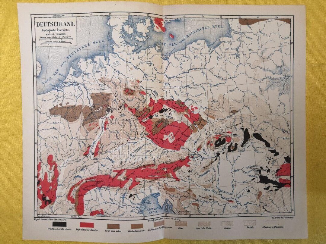 1875 Geological Germany Map Earth's Crust Vintage ORIGINAL 11.5 X 9 ...