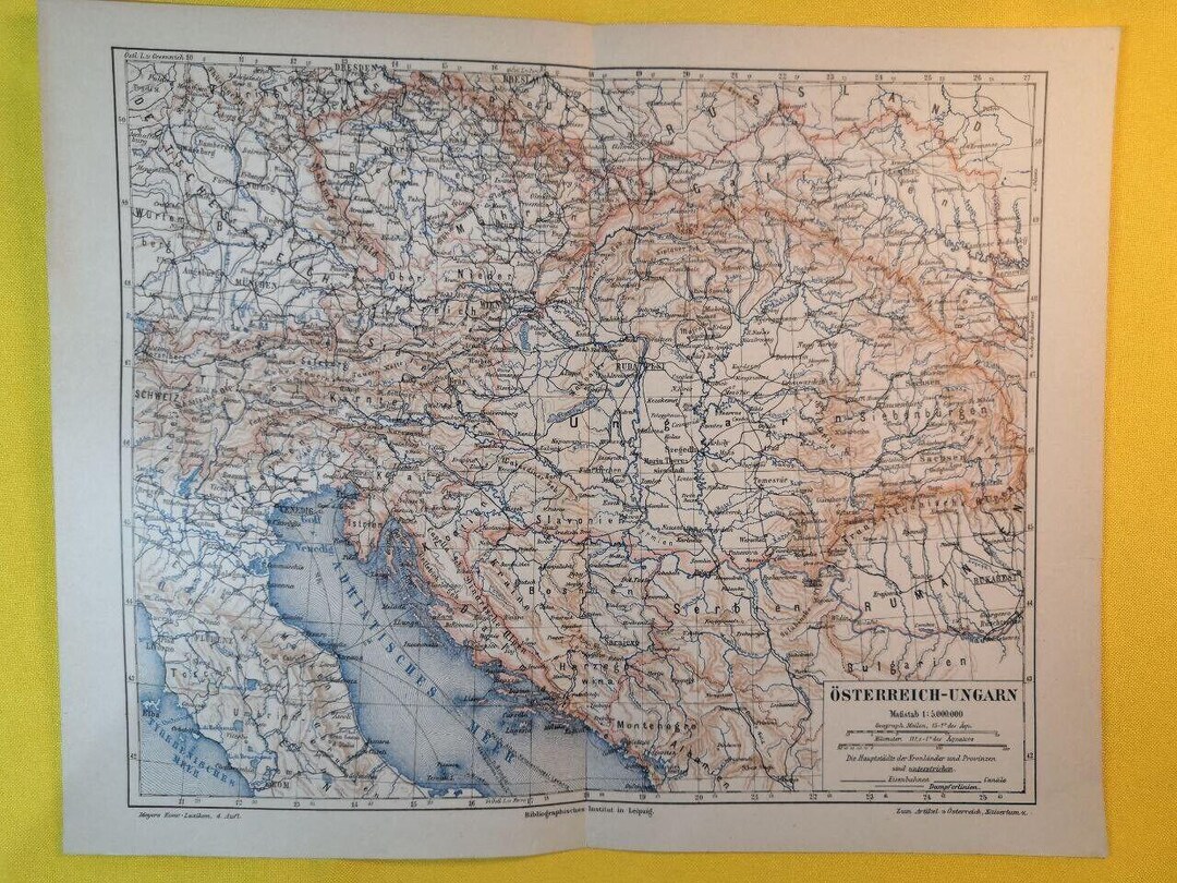 1877 Austria Hungary Vintage Map Austro-hungaric ORIGINAL 11.5 X 9.5 ...