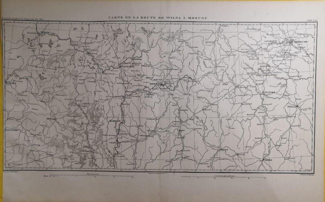 1859 War Vilnius Moscow Route MAP Lithuania Napoleon Geography M Thiers ...