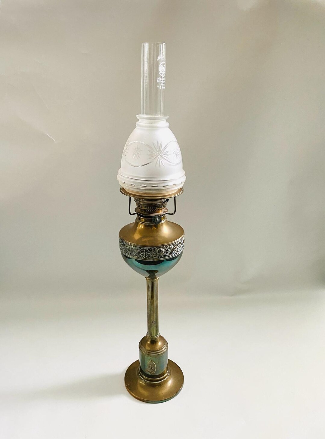 Antique Kosmos Brenner Oil Lamp – Early 1900s | Bronze, Blue Decor ...