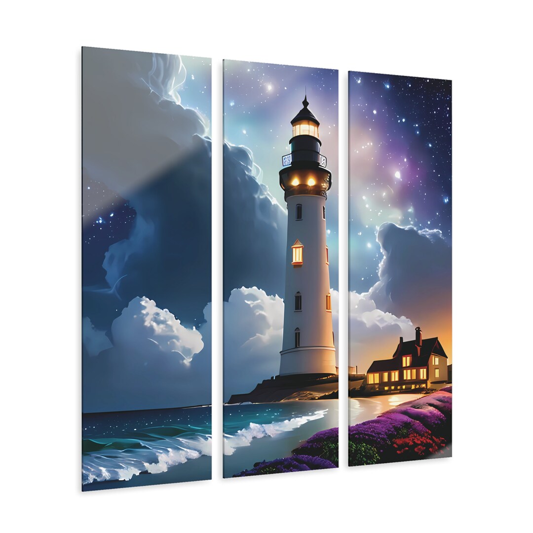 KALEIDON WORLD elegant Skyline: Lighthouse Seascape Triptych Acrylic ...