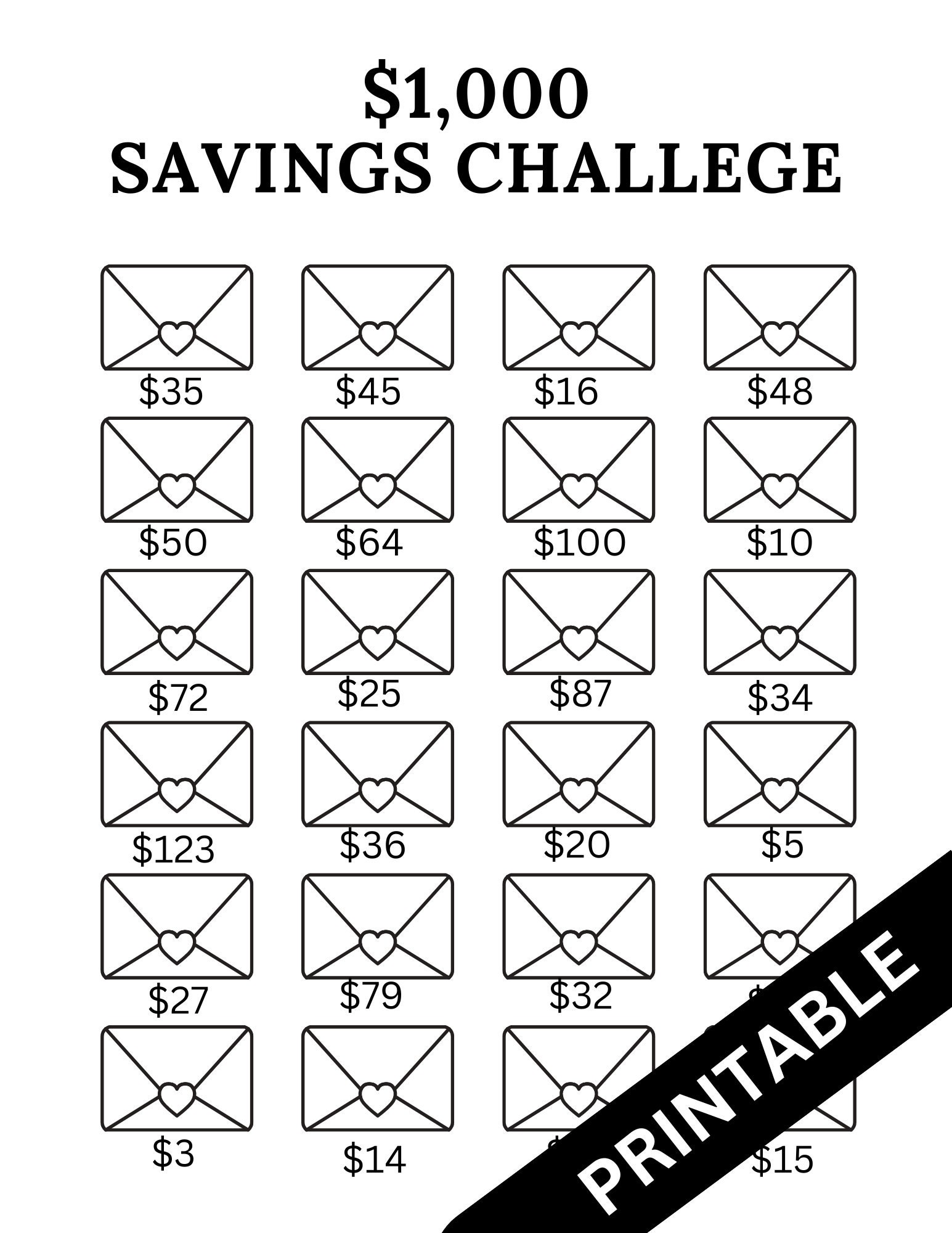 1K Savings Challenge Printable - Etsy