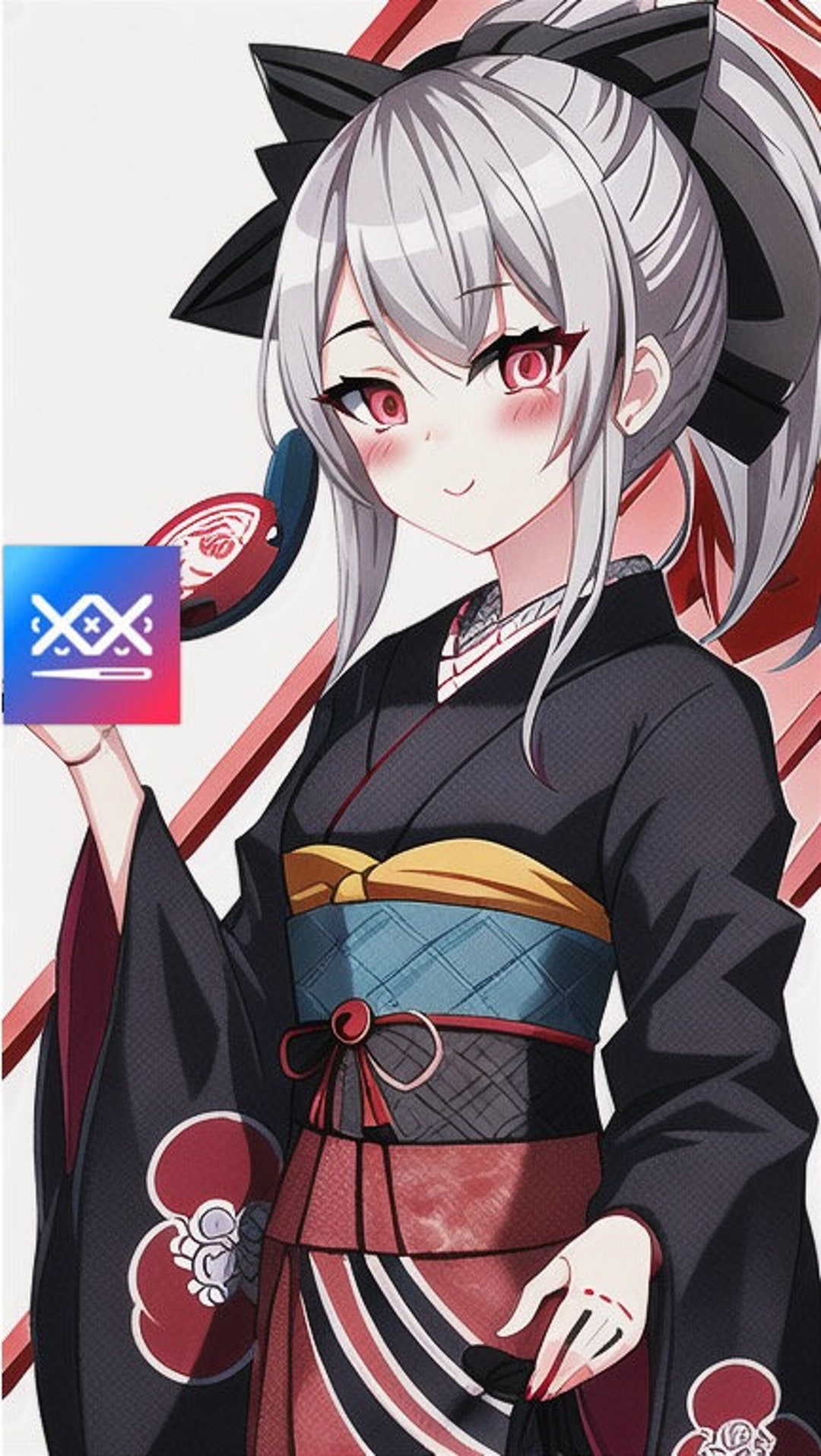 Anime Girl Silver Hair Japanese Attire Patterned Kimonotraditional ...