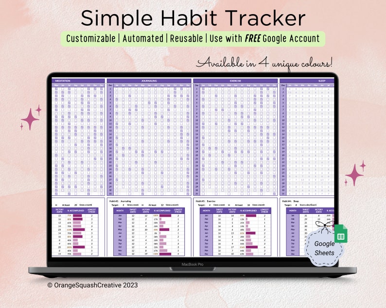 Simple Habit Tracker | Goal Planner | Habit Tracker Spreadsheet ...