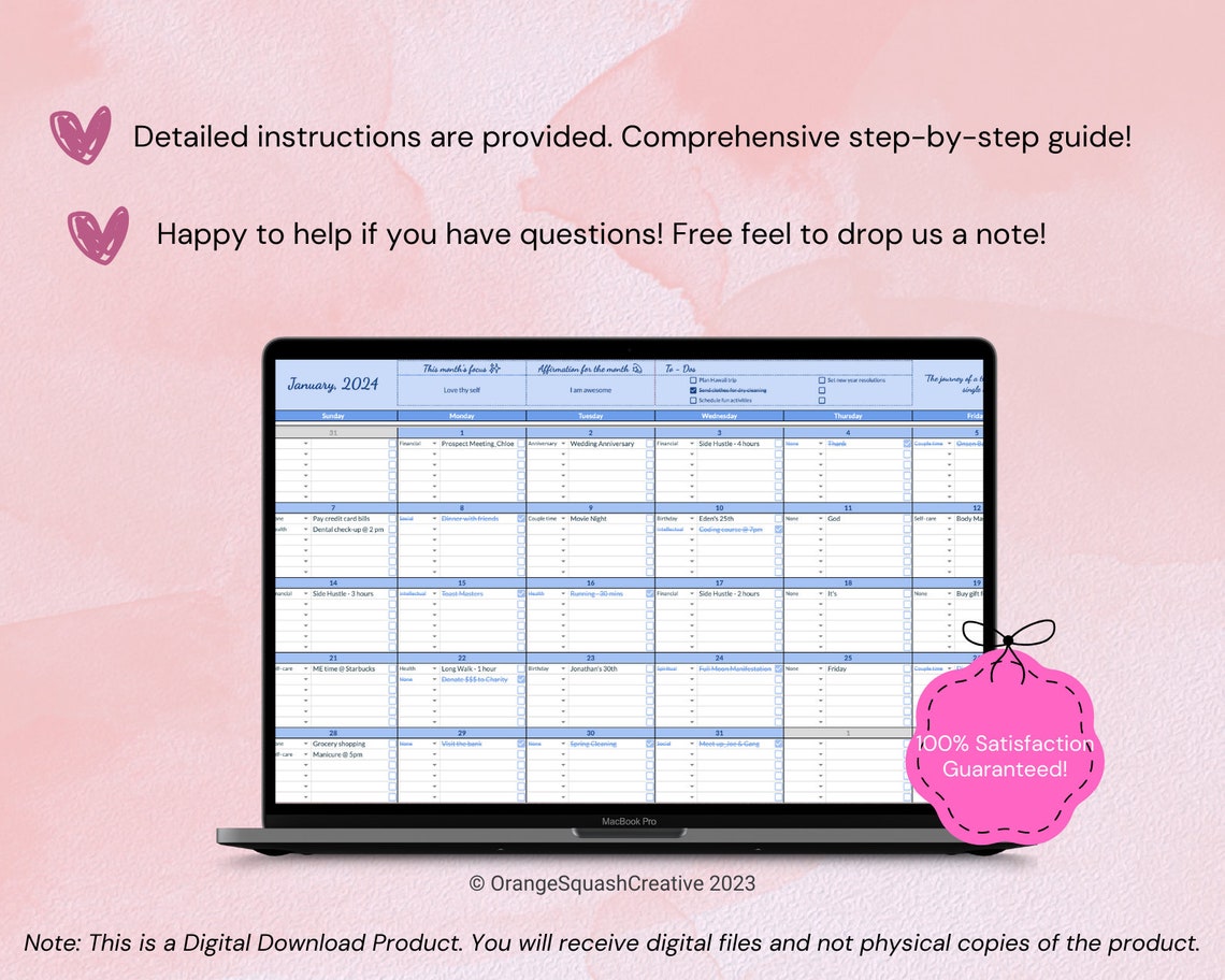 Editable Monthly Planner 2024 Calendar Google Sheets Calendar Digital ...