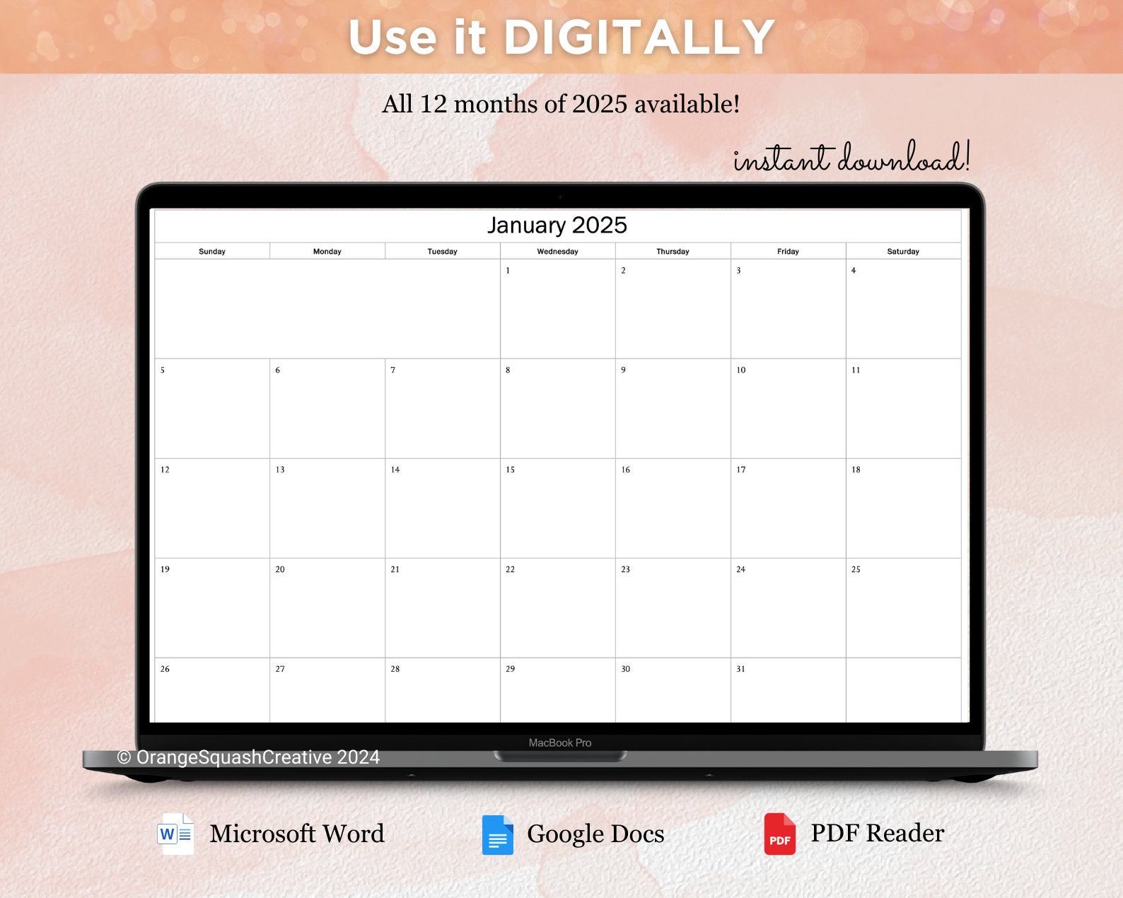 Editable Monthly Planner | 2025 Calendar | Google Docs Calendar ...