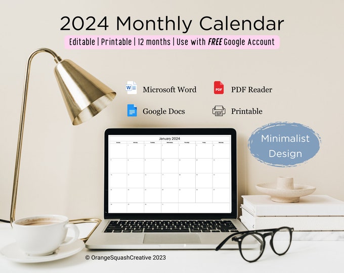 Editable Monthly Planner 2024 Calendar Google Sheets Calendar Digital ...