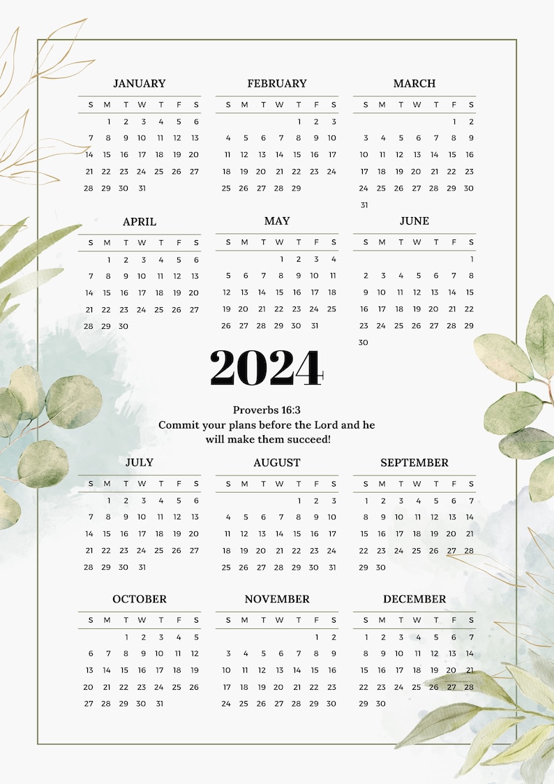 Bible Verse 2024 Calendar Printable, Desk Calendar, Christian Wall ...