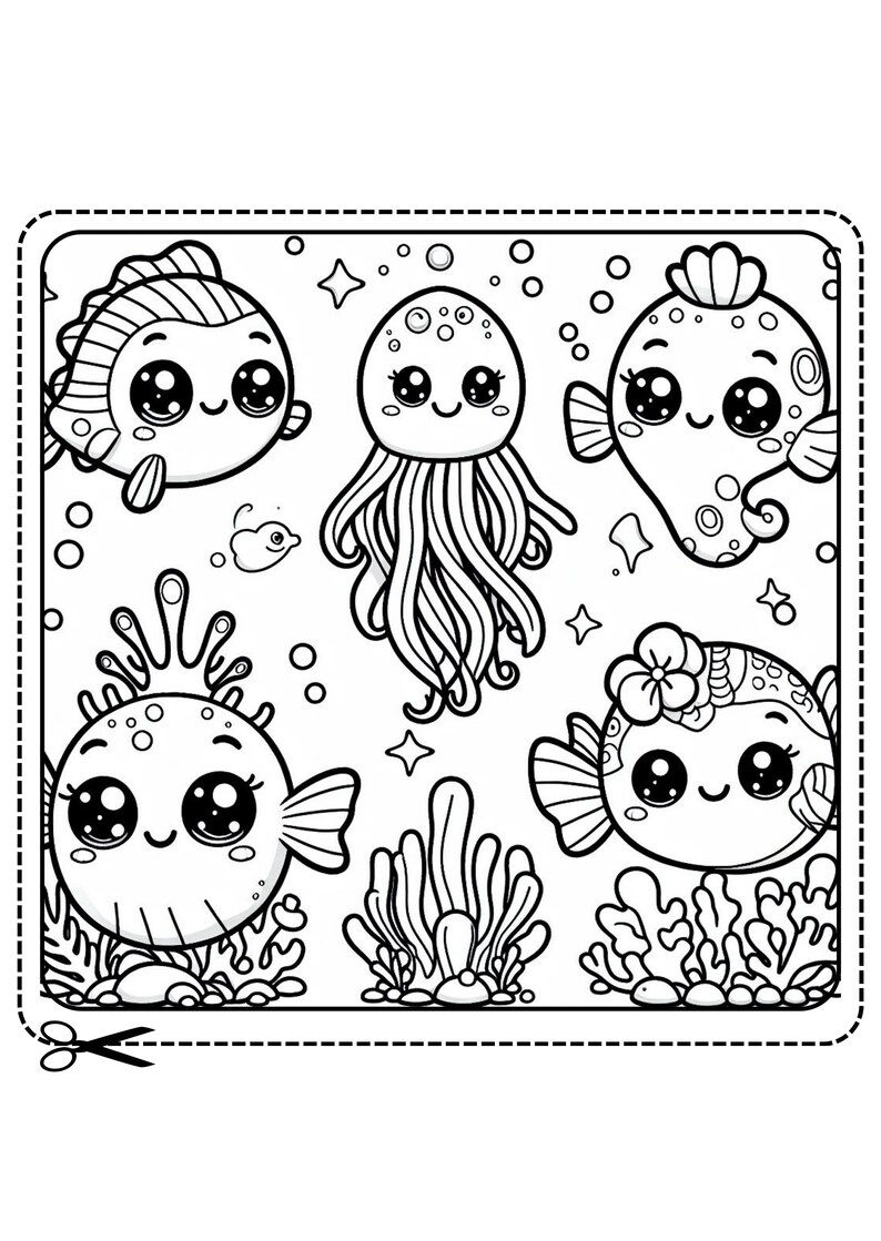 Sea Animals Coloring Pages for Kids, Easy Coloring Shell, Jellyfish ...