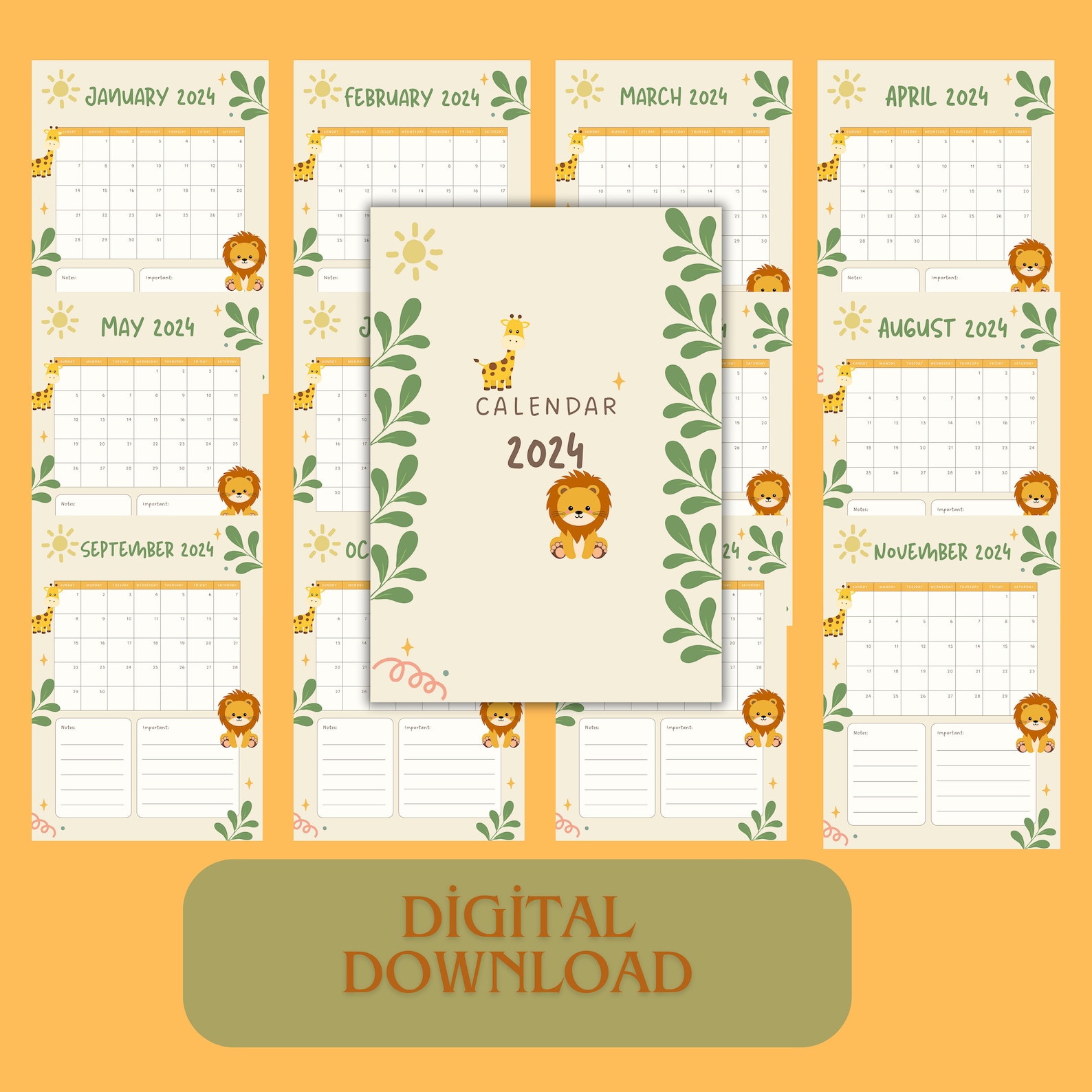 Calendar 2024 Printable, Kids Monthly Planner, Kids Calendar 2024 ...