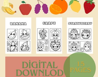 Fruit Coloring Pages, Fruit Coloring Book for Kids, Cute Fruits, Great ...