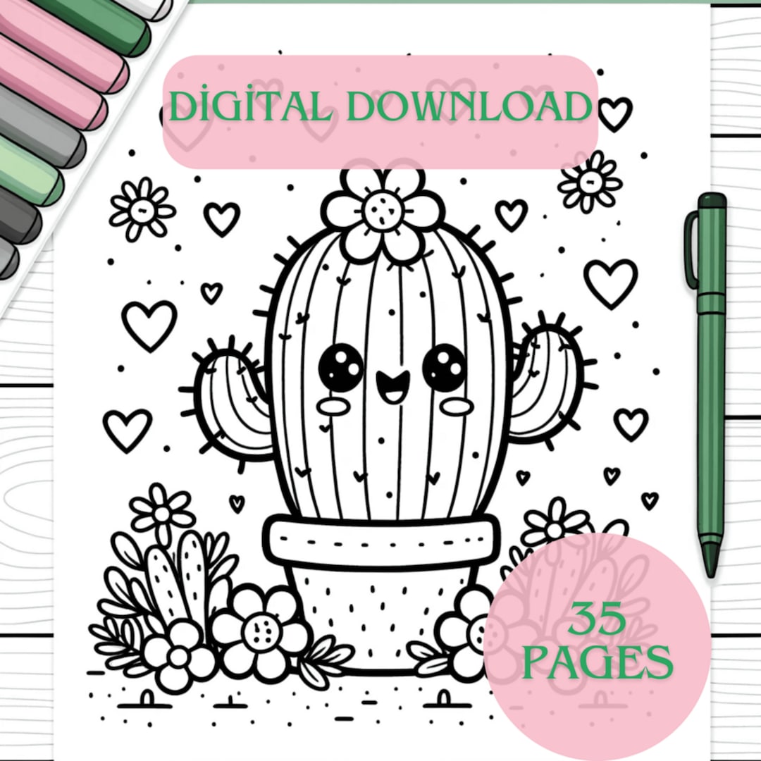 Cactus Coloring Pages - A Cute Coloring Book With 35 Adorable Cactus ...