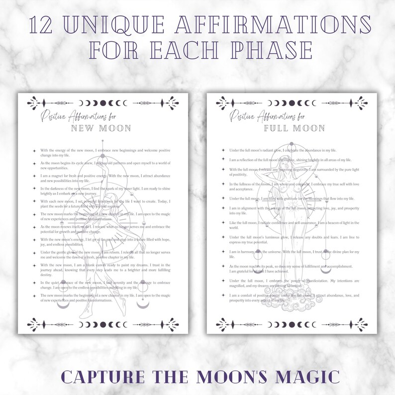 Printable Lunar Affirmation Cards. 12 Unique Affirmations for Each Moon ...