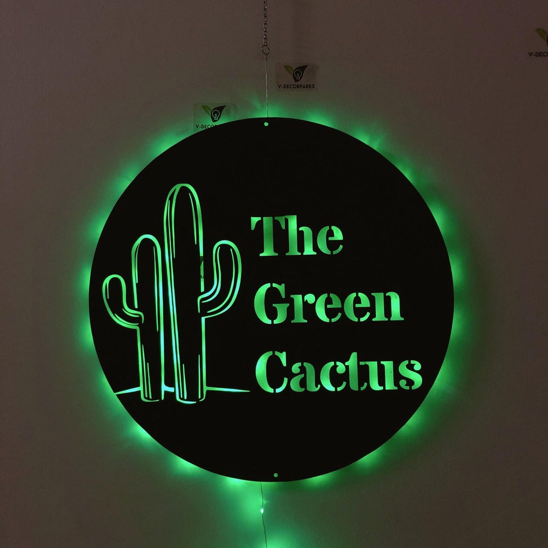 Custom Cactus Metal Wall Art With LED Lights, Cactus Monogram Metal ...
