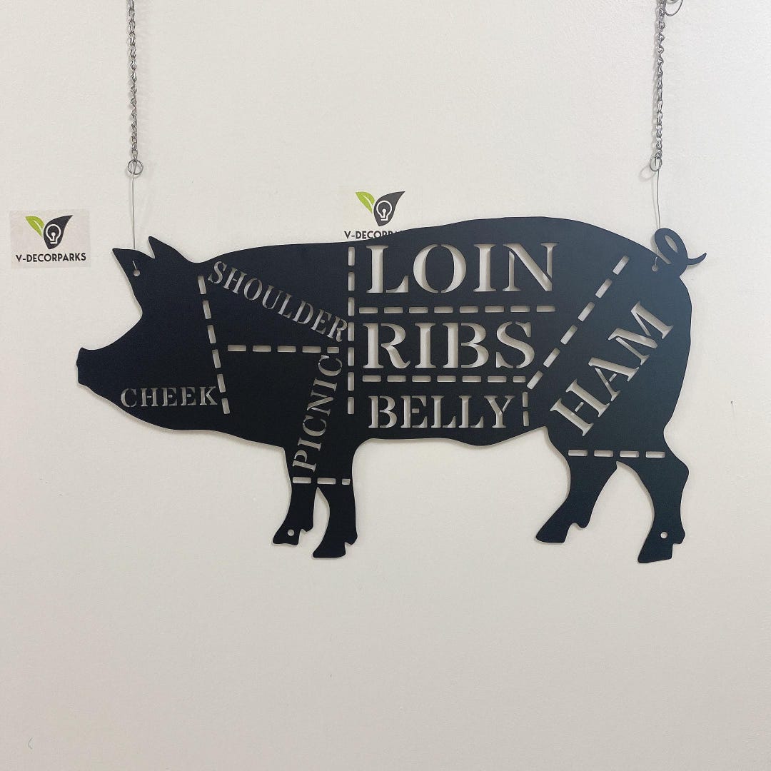 Pork Cuts Metal Wall Art, Kitchen Pig Sign, BBQ Sign, Barbecue Wall ...