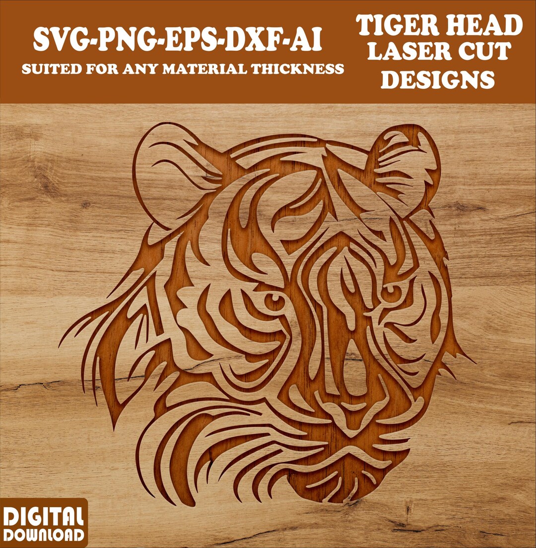 Detailed Tiger Head Laser Cut Wood Sign, Animal Lover Gift, Wildlife ...