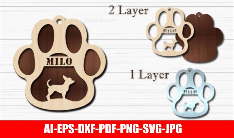 Laser Cut Paw Print Ornament Bundle, Dog Paw SVG Files Set, Pet Lover ...