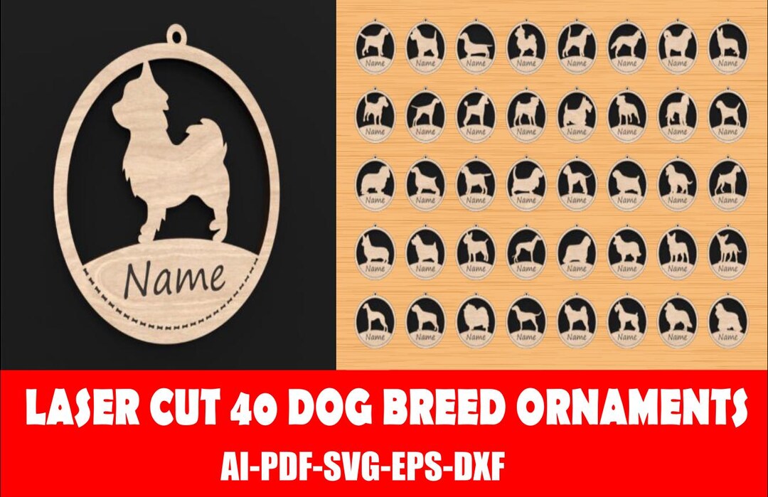 Laser Cut Dog Breed Ornaments SVG File, Pet Ornament Template, DIY Dog ...