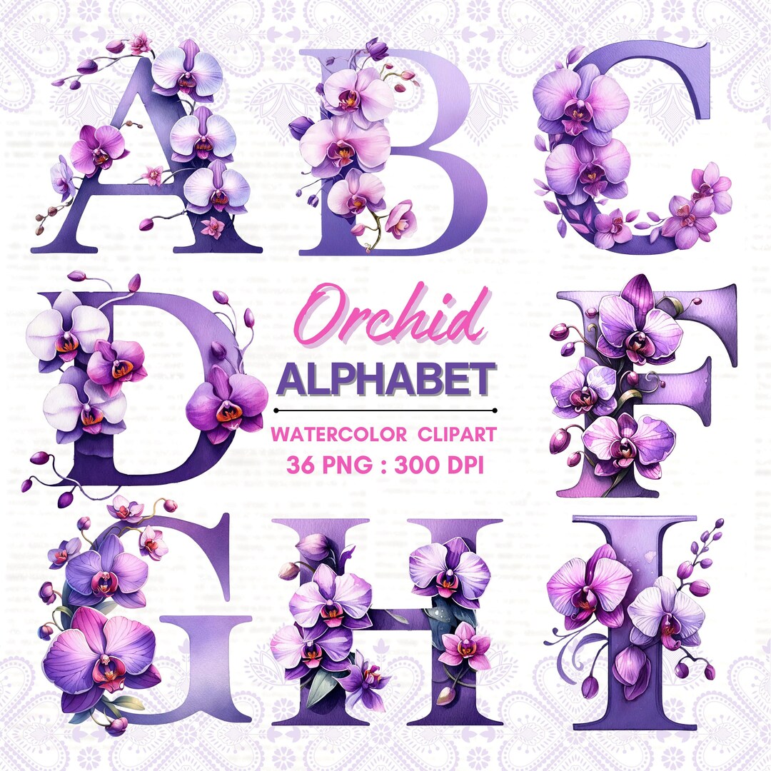 Botanical Watercolor Alphabet - Orchid Floral Letters Art - Etsy