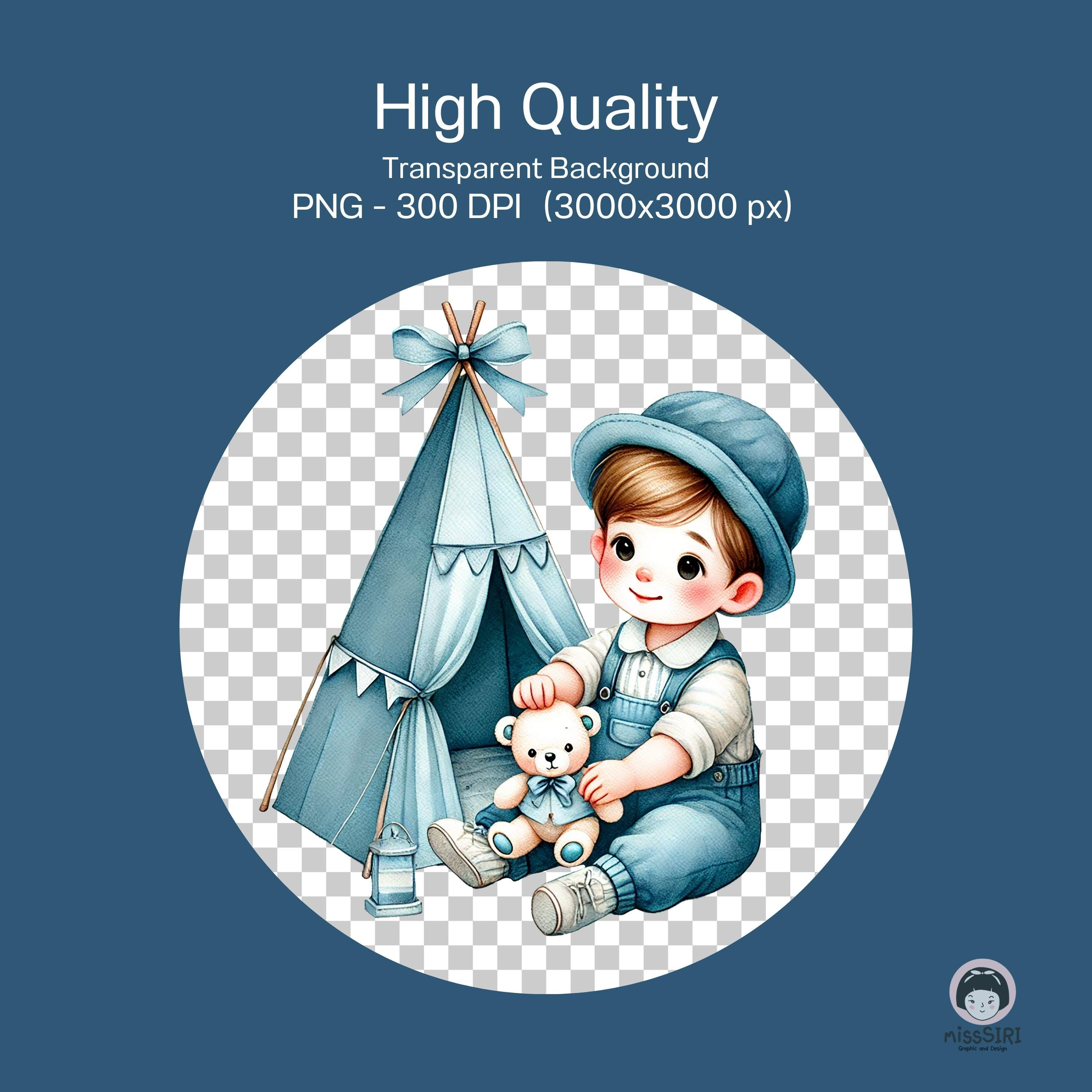 Baby Boy Watercolor Clipart Set - 36 PNG Baby Shower Graphics - Blue ...