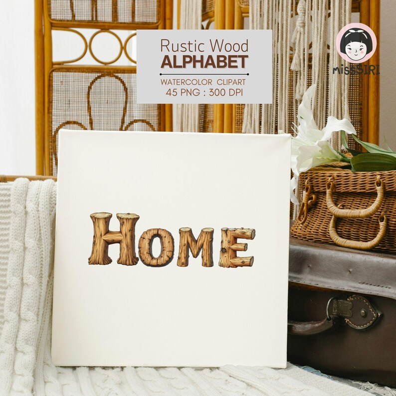 Rustic Wood Alphabet Clipart Set – Watercolor Letters & Numbers – 36 ...