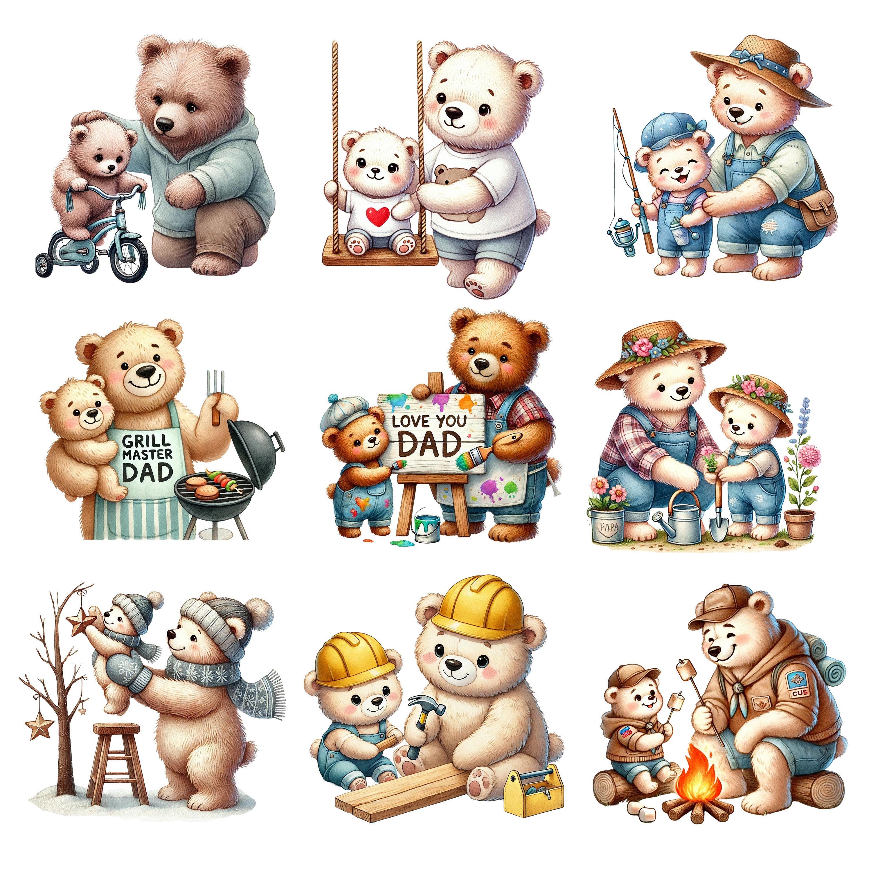 Father’s Day Bear Clipart Set | 27 Watercolor Pngs of Dad and Baby ...