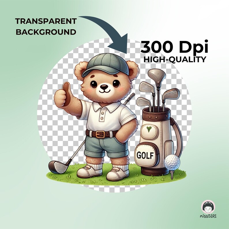 Golf Bear Watercolor Clipart Set – 36 Adorable Golfing Bear Pngs With ...