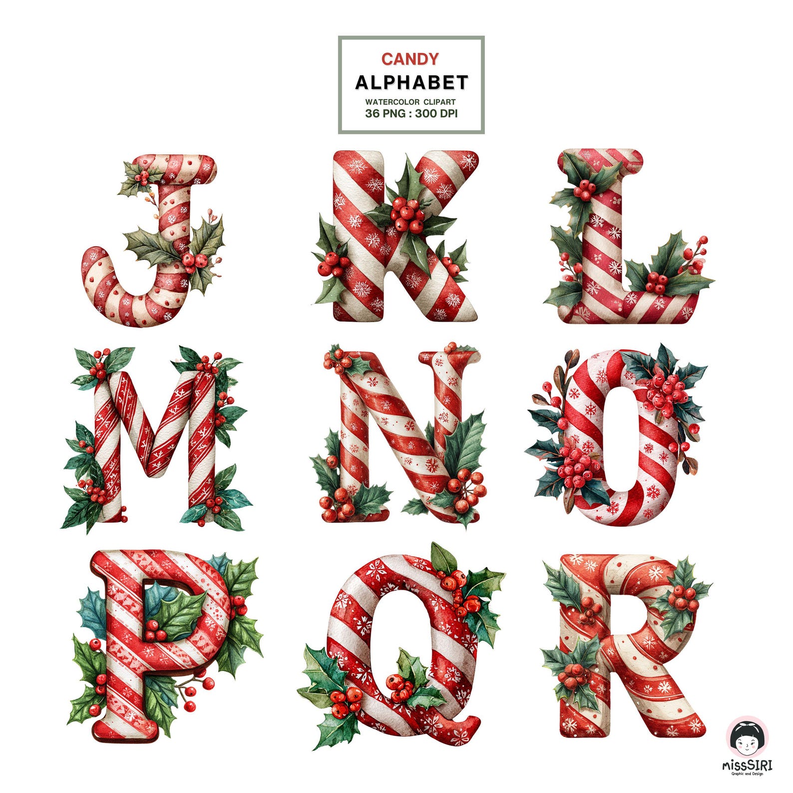 Christmas Candy Alphabet Clipart | 36 Red White Striped Letters and ...