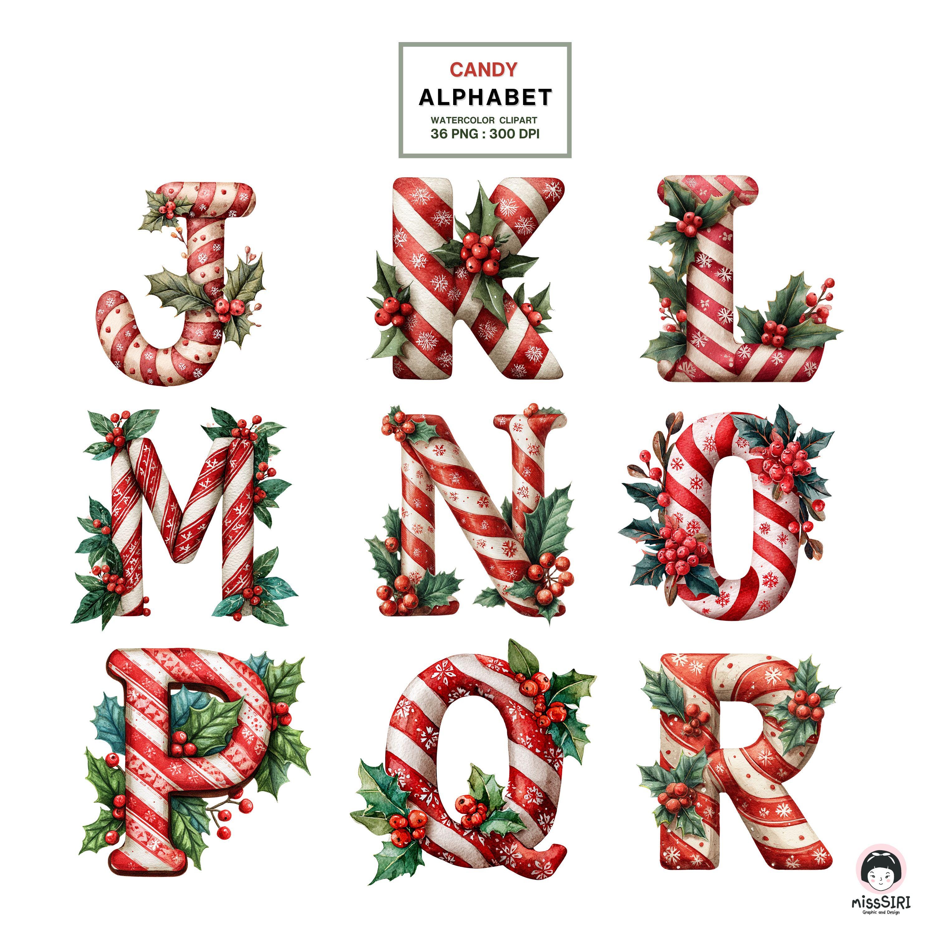 Christmas Candy Alphabet Clipart | 36 Red White Striped Letters and ...