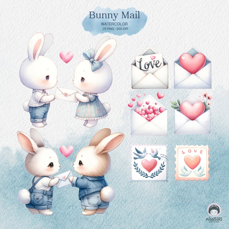 Bunny Mail - Adorable Watercolor Bunny Illustrations - Etsy