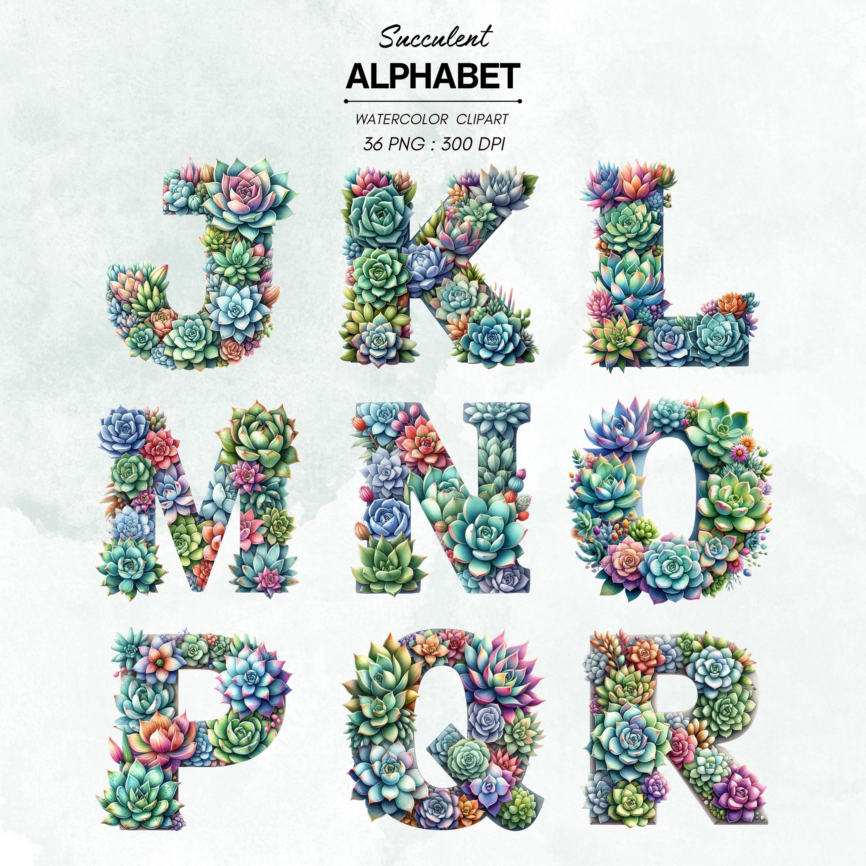 Succulent Watercolor Alphabet Clipart Set - Etsy