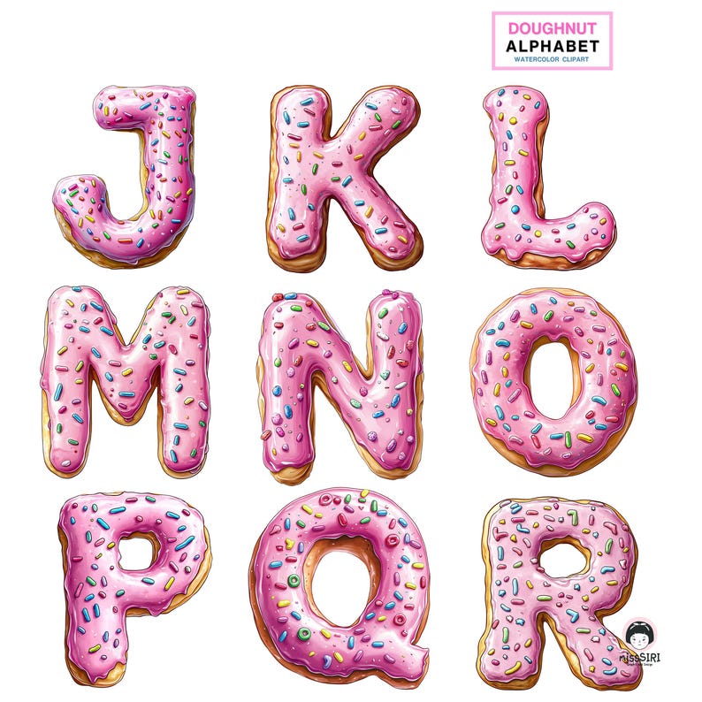 Doughnut Alphabet Watercolor Clipart – 38 PNG Sweet Pink Frosted ...